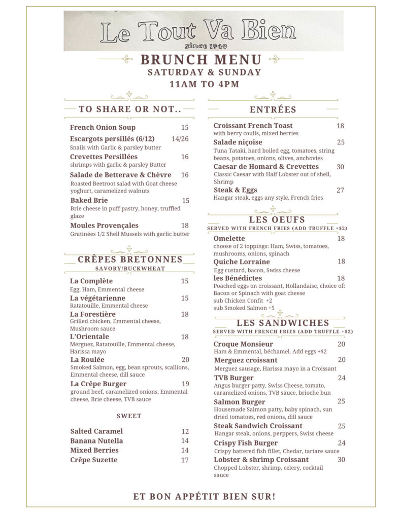 Our Menu – LE TOUT VA BIEN