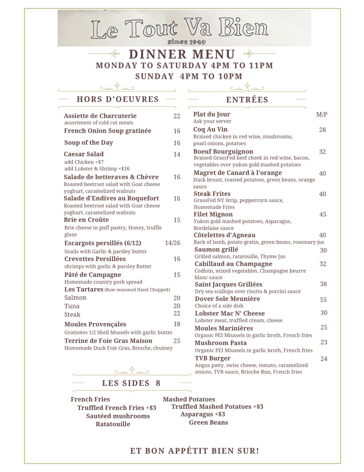 Our Menu – LE TOUT VA BIEN