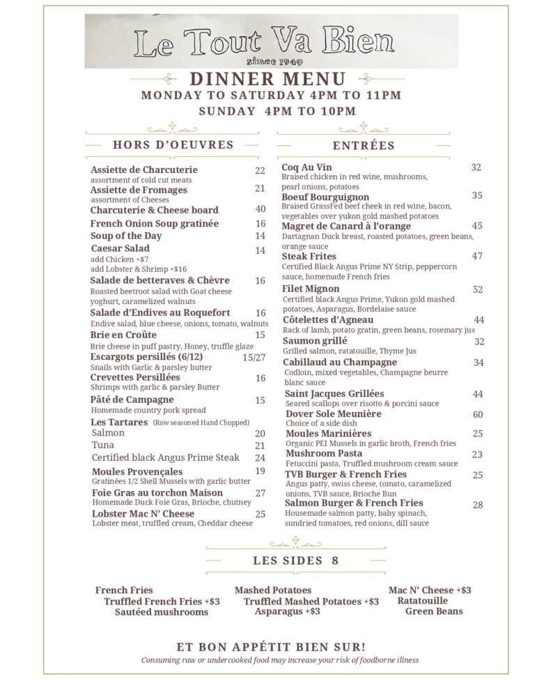 Our Menu – LE TOUT VA BIEN